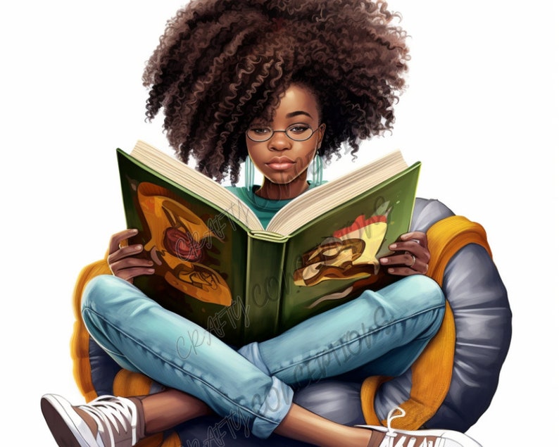 Bookworm V3 Black Girl Clipart PNG Bundle Student Book Lover - Etsy
