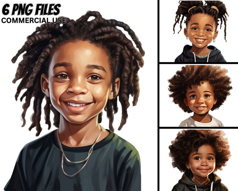 Cute Little Black Boy Illustration V.10 6 PNG Bundle, Hoody, Hat ...