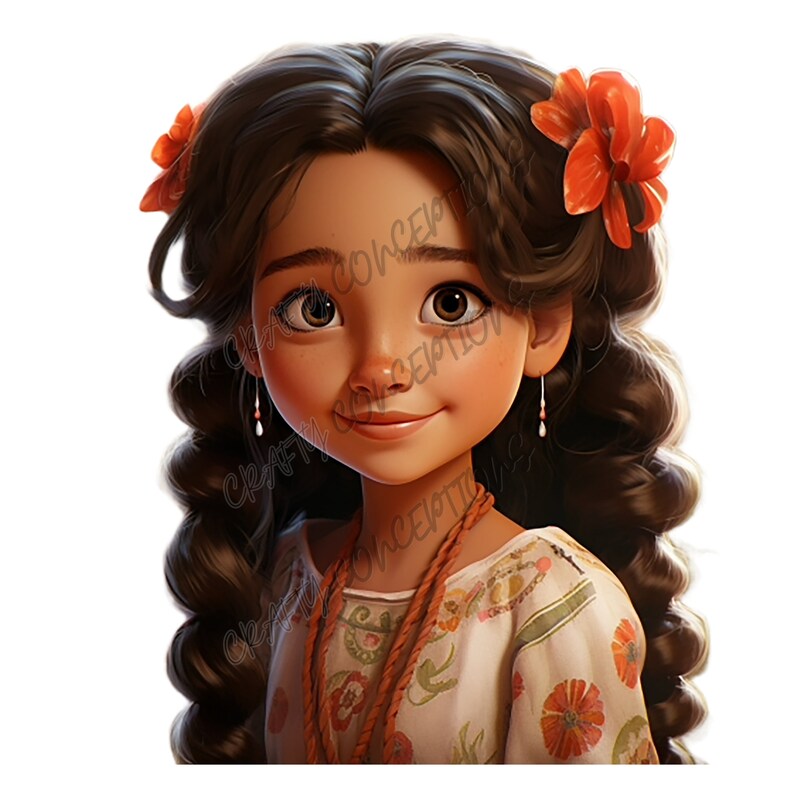 Cute Little Latina Girls Illustration V.10, 4 PNG Bundle, Colorful ...