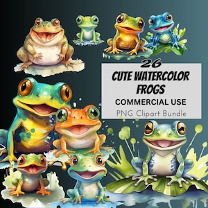 Cute Watercolor Frogs - Digital Design Mega Bundle, Printable Art ...