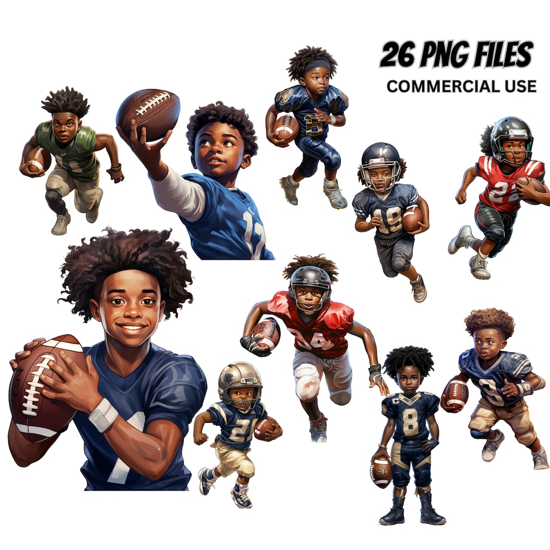 Cute Little Black Boy Athlete Illustration, Playing Football, 26 PNG ...