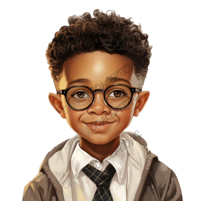 Afro Kids Clipart, Little Black Boys With Glasses, PNG Bundle ...