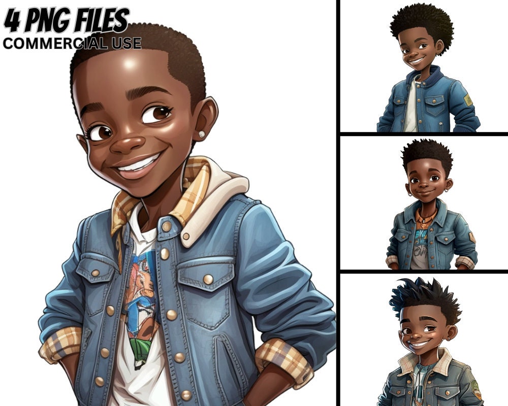 Cute Little Black Boy Illustration V.2, 4 PNG Bundle, Hoody, Hat ...