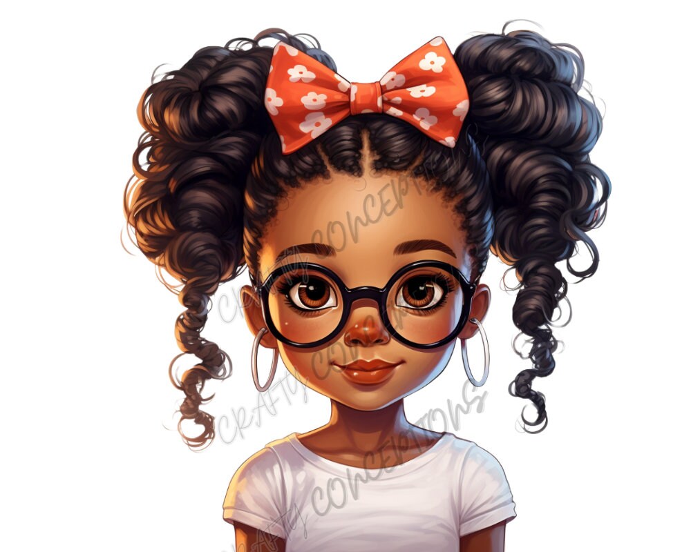 Black Girl With Glasses Clipart, Afro Kids PNG Bundle, Commercial Use ...
