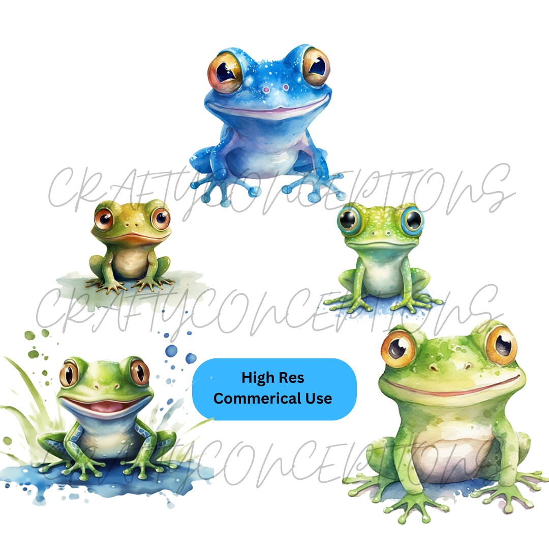 Cute Watercolor Frogs Digital Design Bundle, Watercolour Printable Art ...