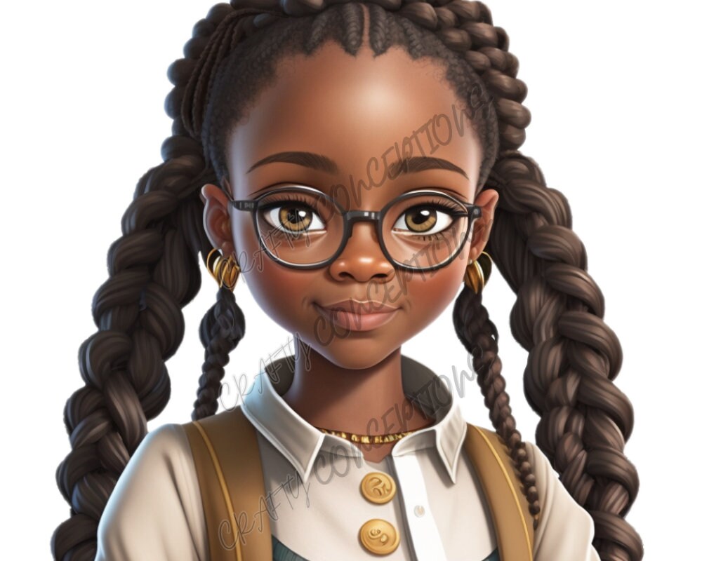 Black Girls With Glasses PNG Clipart Bundle, Afro Kids (commercial Use ...