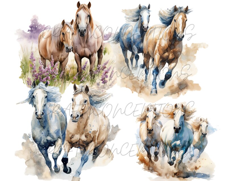 Watercolor Horses Digital Design Bundle Printable Clip Art - Etsy