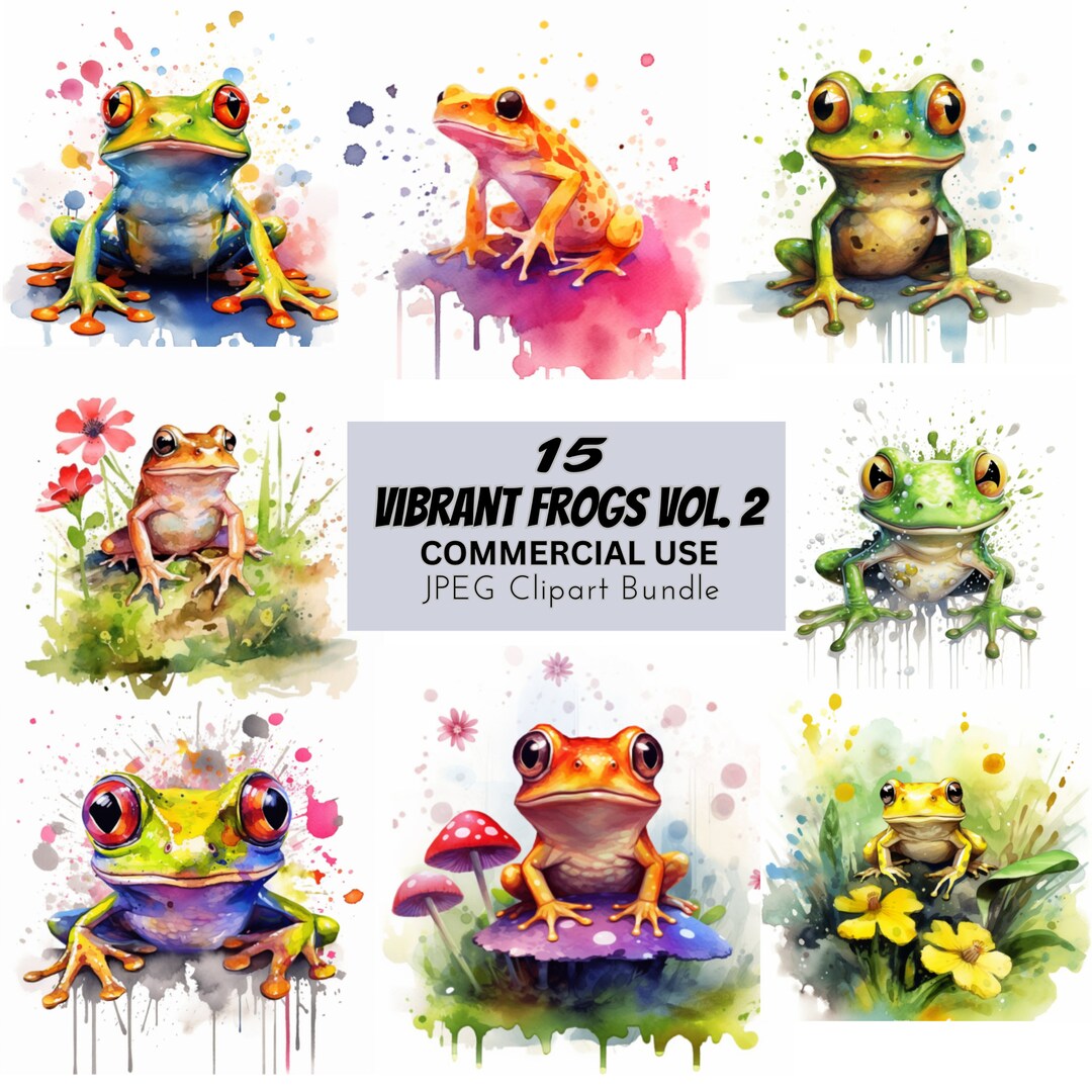 Cute Watercolor Vibrant Frogs Vol.2- Digital Design Bundle, Printable ...