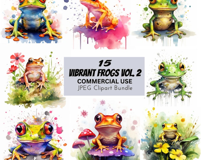 Cute Back to School Frogs Clipart Bundle, Watercolor Frog Clip Art ...