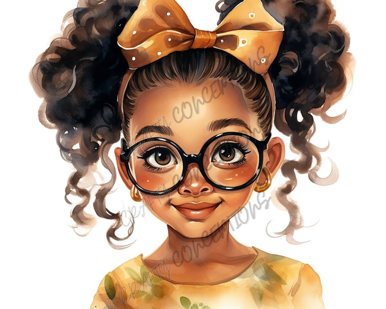 Black Girls With Glasses Clipart Bundle, Afro Kids PNG, Commercial Use ...