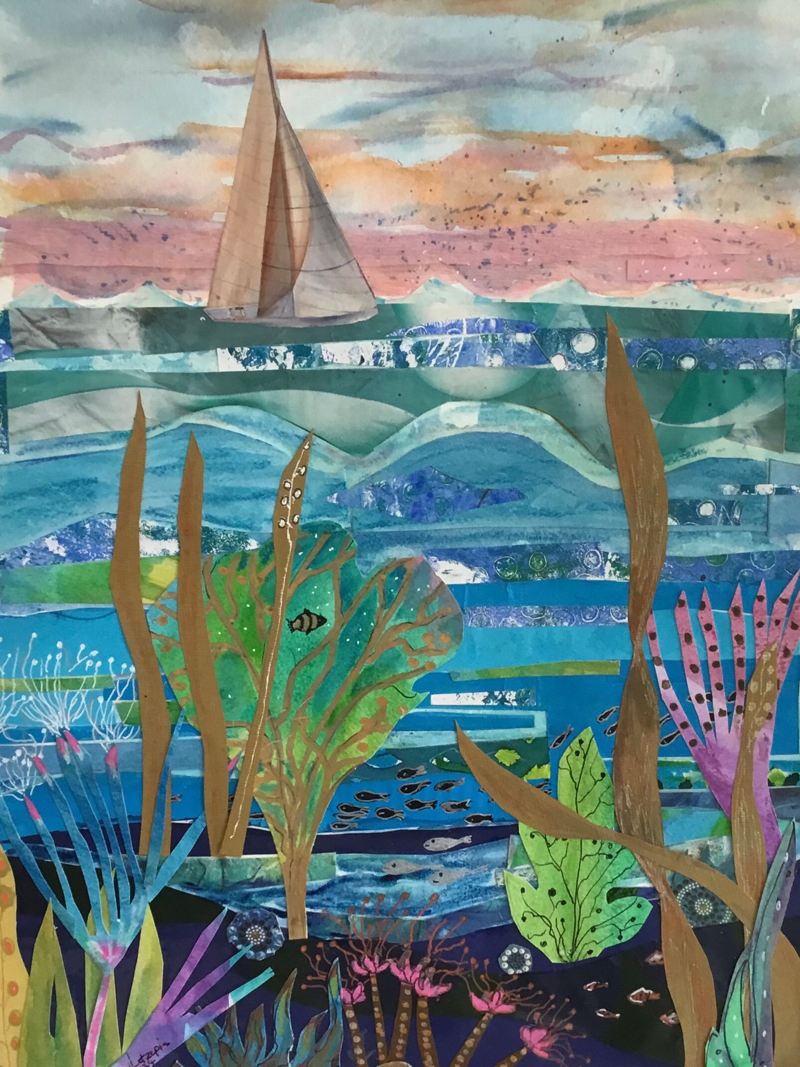Underwater Fantasy Using Watercolour and Collage Techniques. Imaginary ...