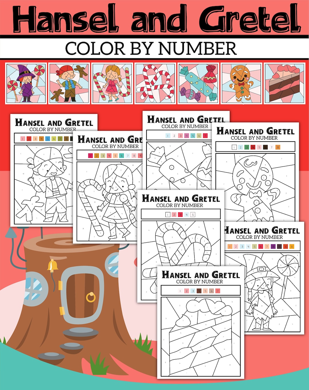 Hansel and Gretel Color by Number Coloring Pages - Etsy