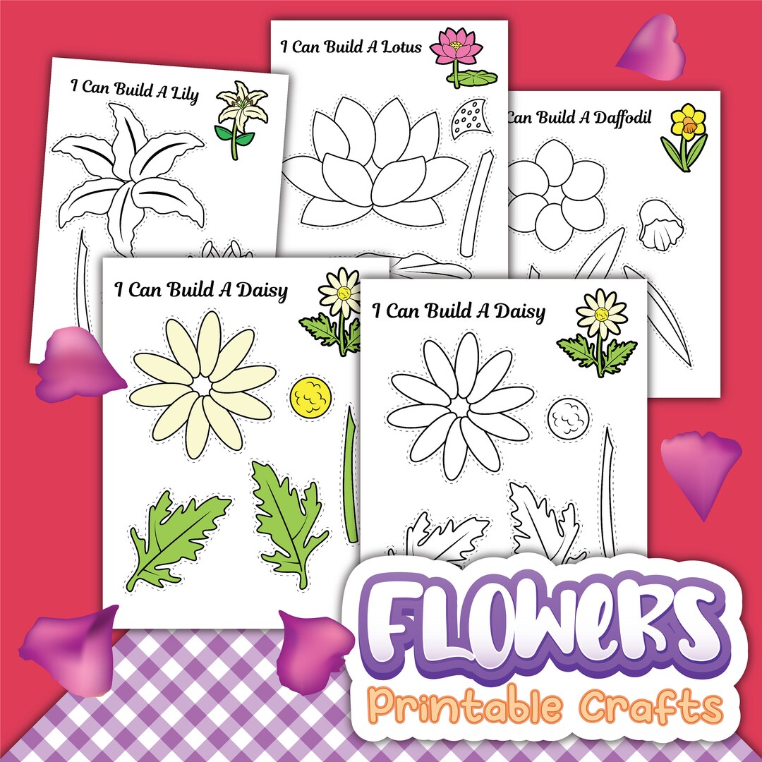 Flower Printable Cards Color, Cut and Paste - Etsy