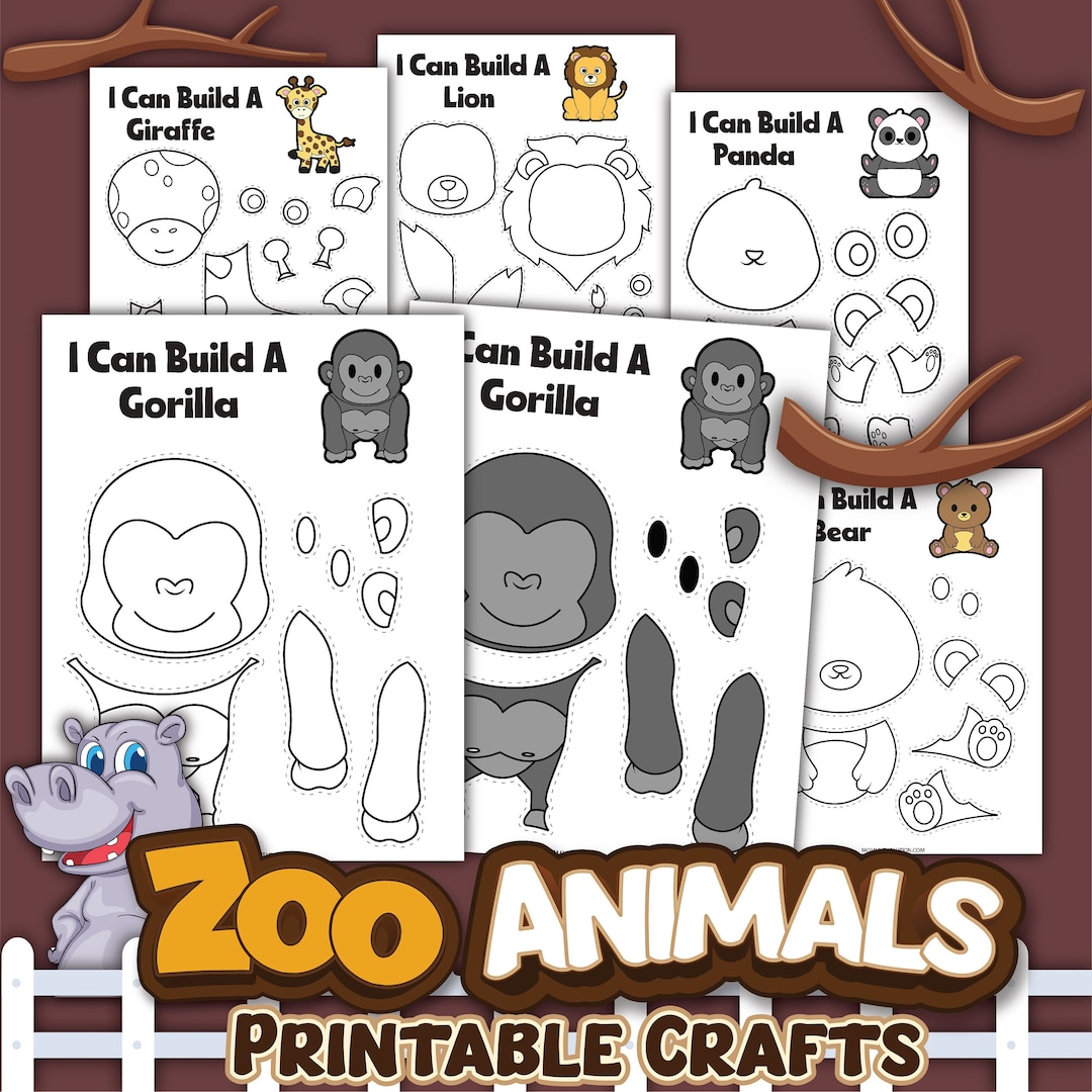 Zoo Animals Printable Craft Cards | Color, Cut and Paste Art Project ...