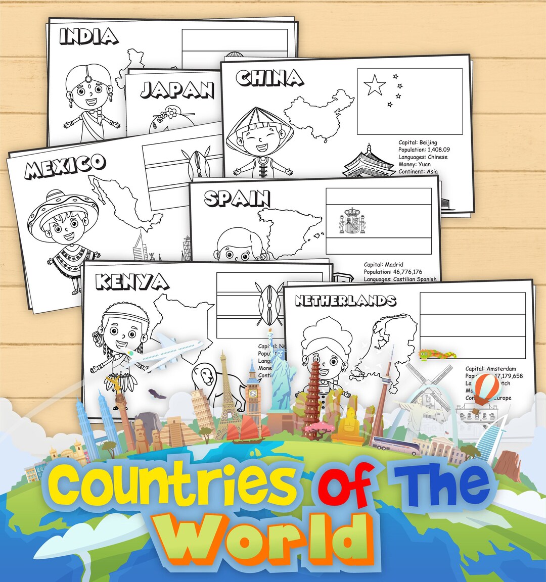 Countries of the World Coloring Worksheets - Etsy