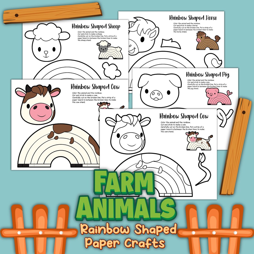 Rainbow Shaped Farm Animal Craft Cards Color, Cut and Paste Art ...