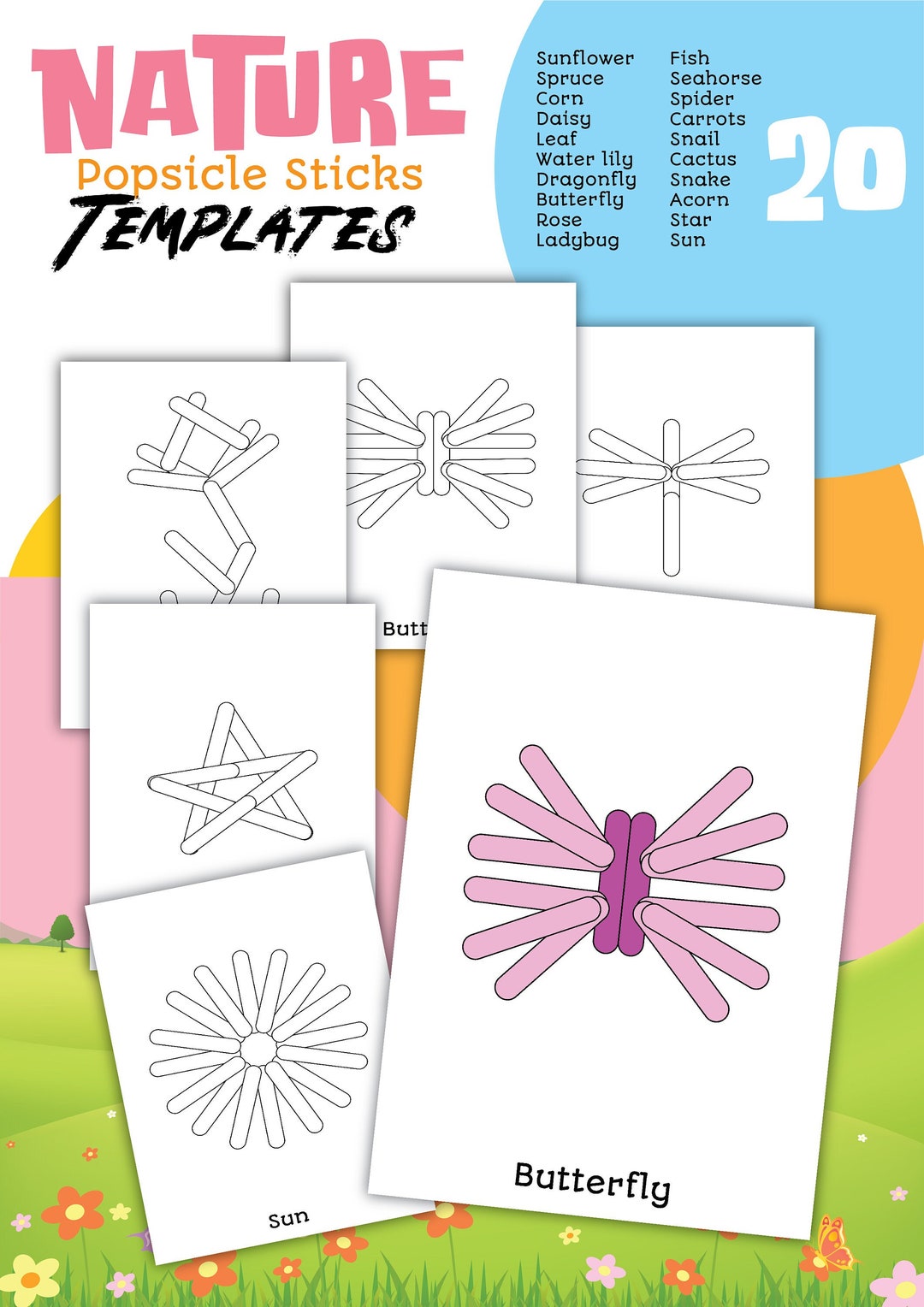 Nature Popsicle Stick Craft Cards Art Templates for Kids - Etsy
