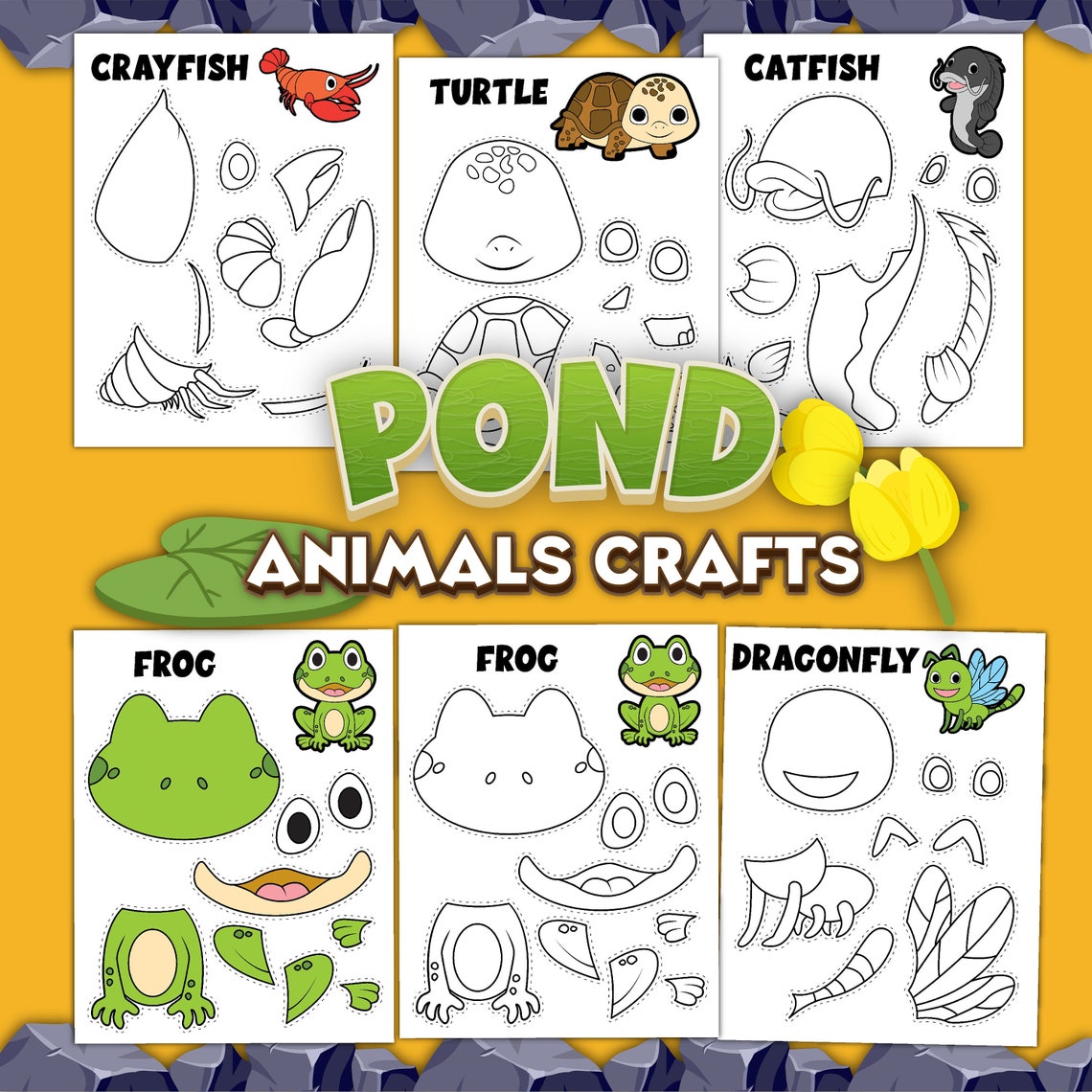 Pond Animal Craft Card | Color, Cut and Paste Art Activities for Kids ...