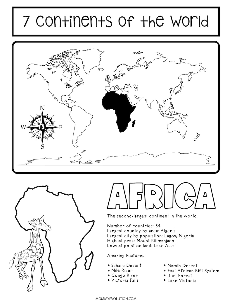 7 Continents Worksheets for Kids | Coloring and Information Pages - Etsy