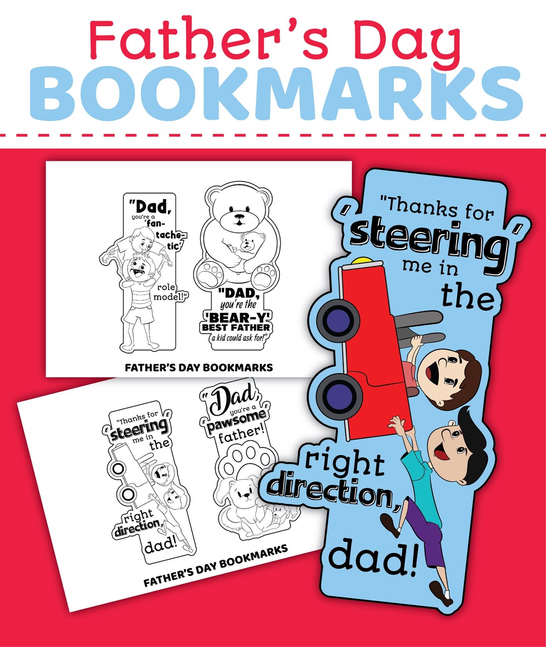 Father's Day Coloring Bookmarks Kid Art Project Gift for Dad - Etsy