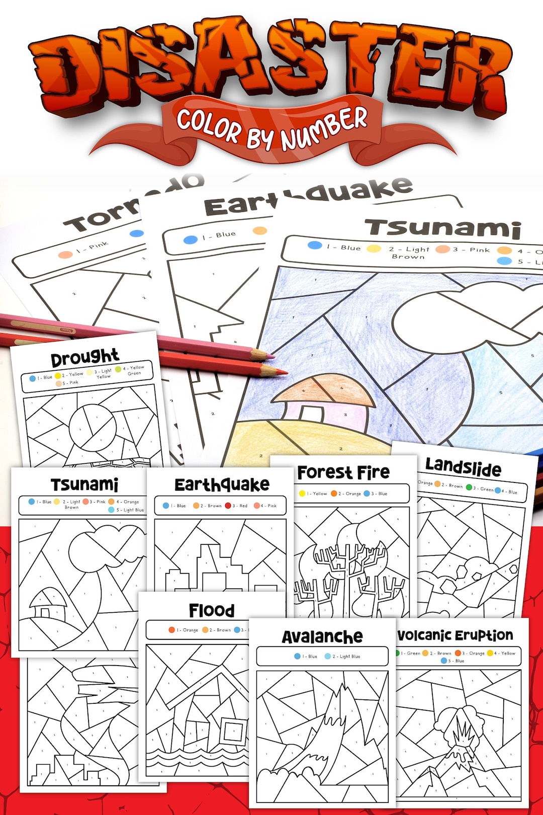 Color by Number Natural Disasters | Coloring Pages for Kids - Etsy