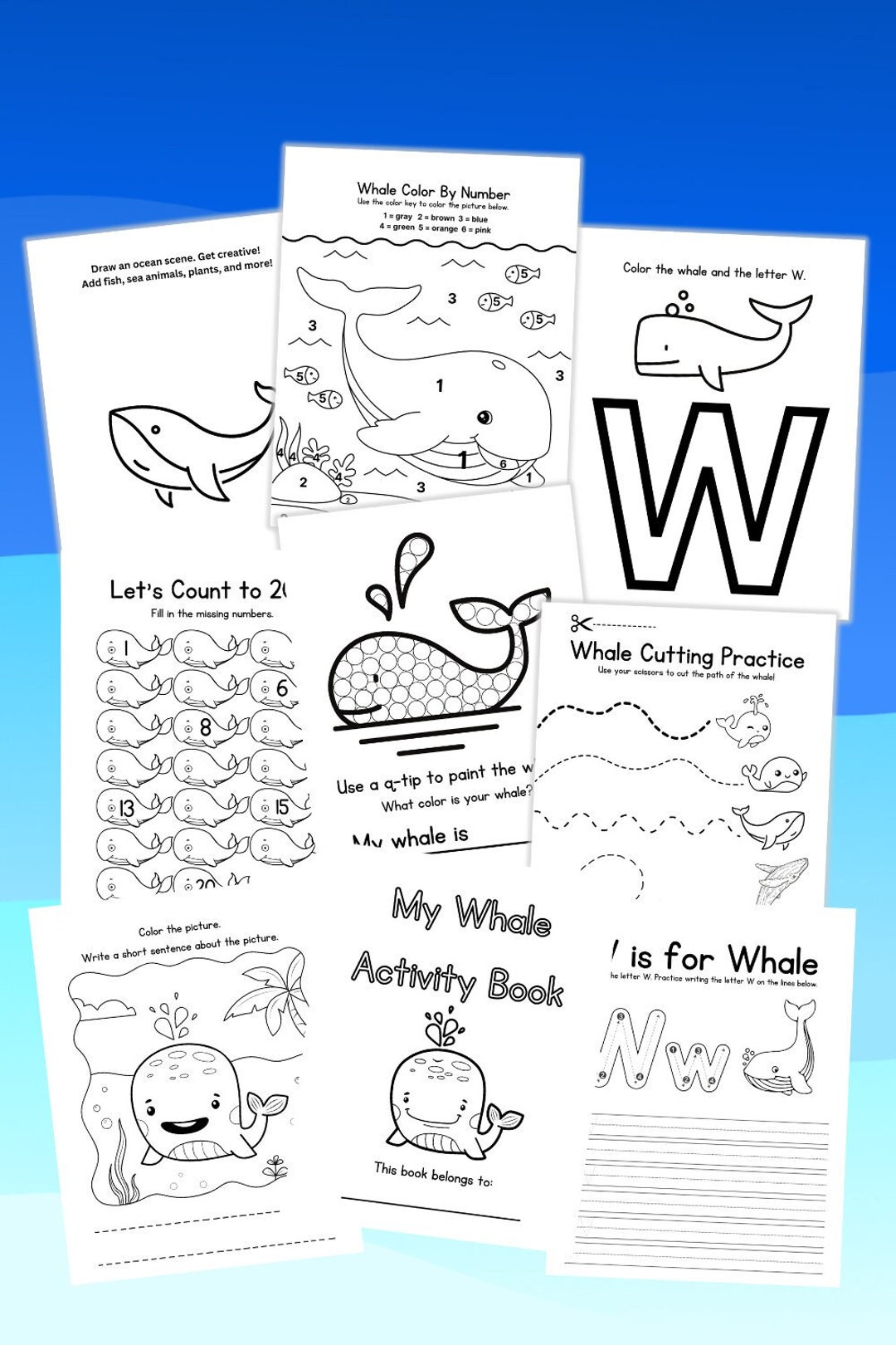 Letter W Whale Activity Worksheets - Etsy