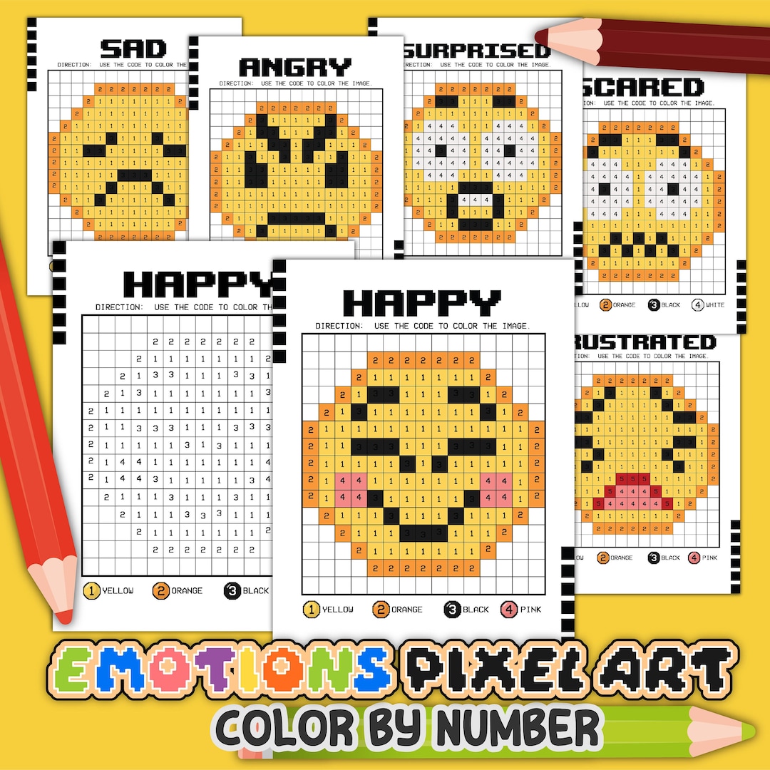 Emotions Emoji Pixel Art Cards - Etsy