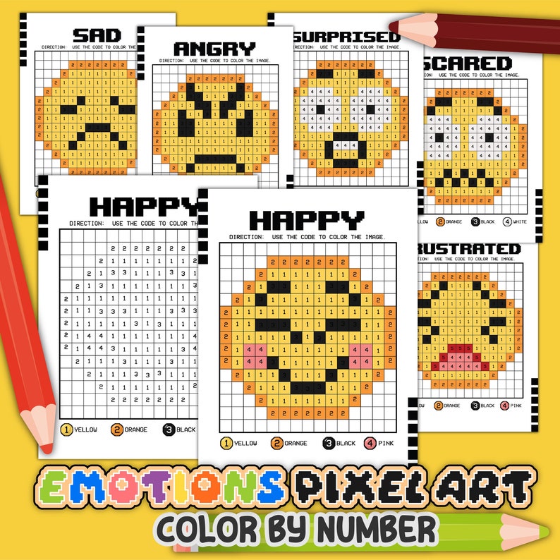 Emotions Emoji Pixel Art Cards - Etsy