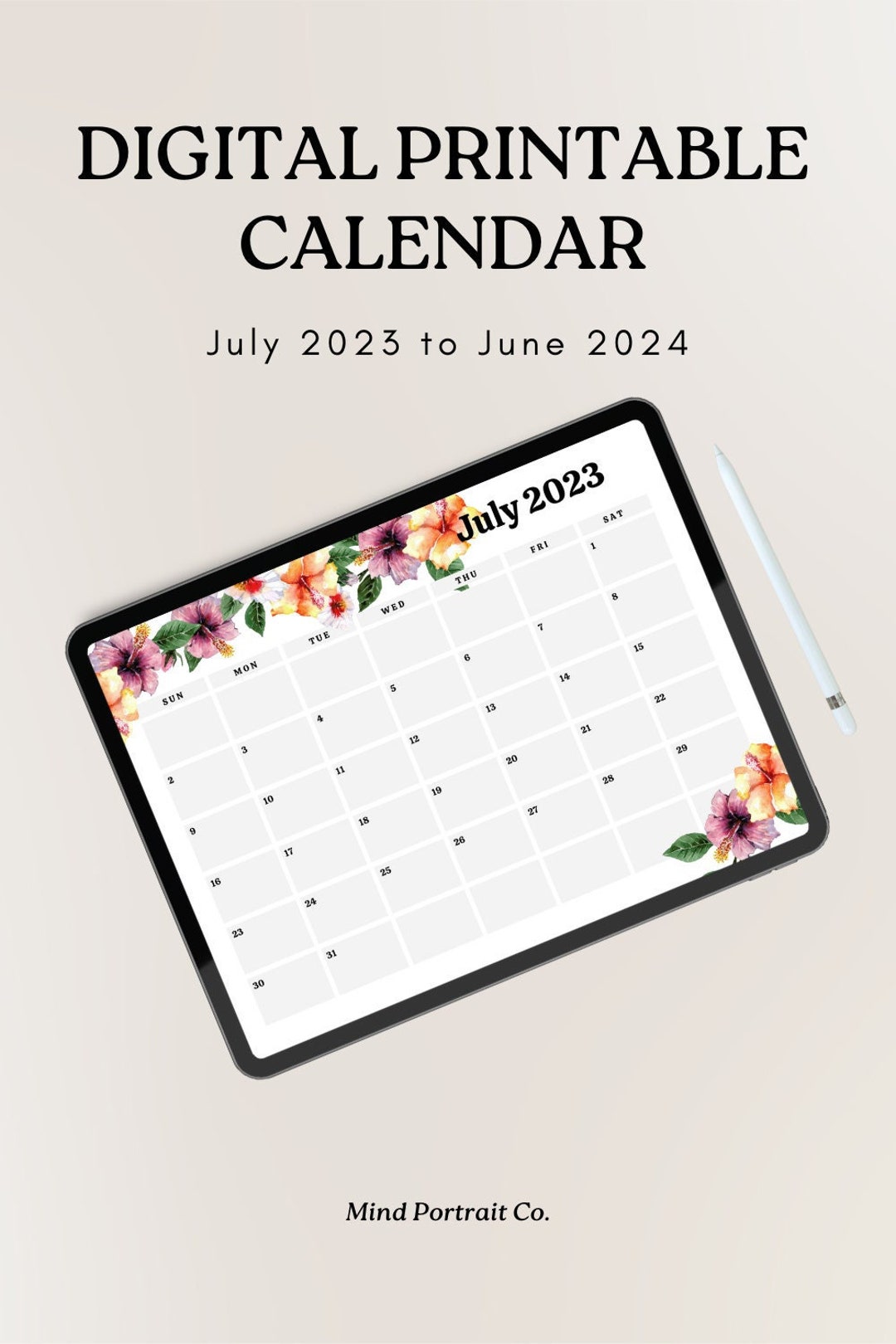 July 2023-june 2024 Printable Calendar Flower Power 11 X 8.5 Inches ...