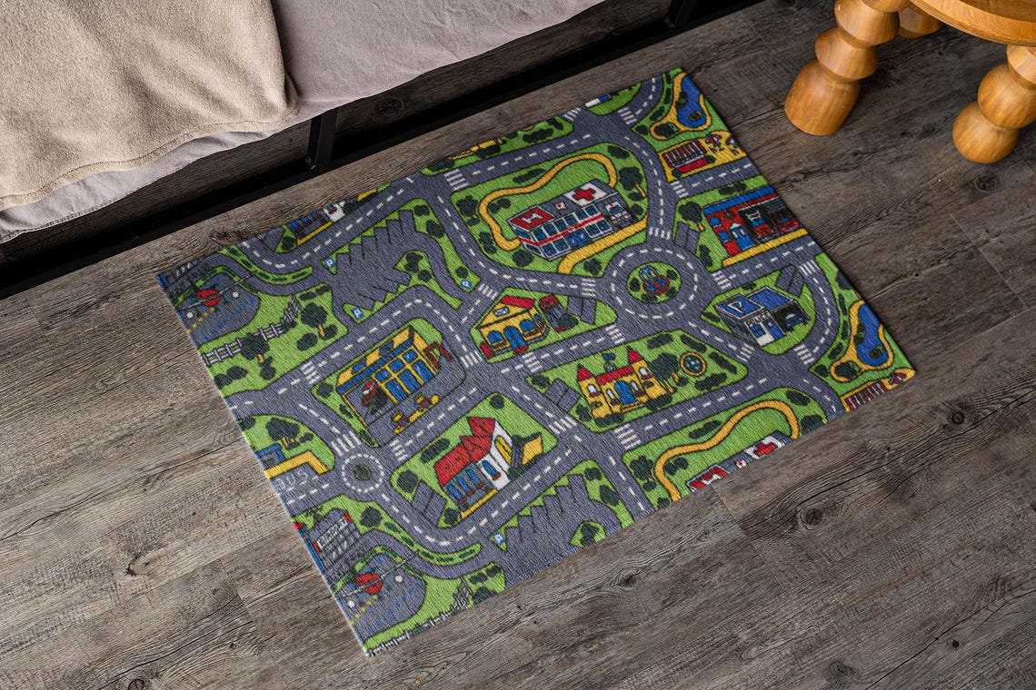 City Carpet Nostalgia Rug, 90s City Carpet, Toy Car Rug, Kids Play Car ...