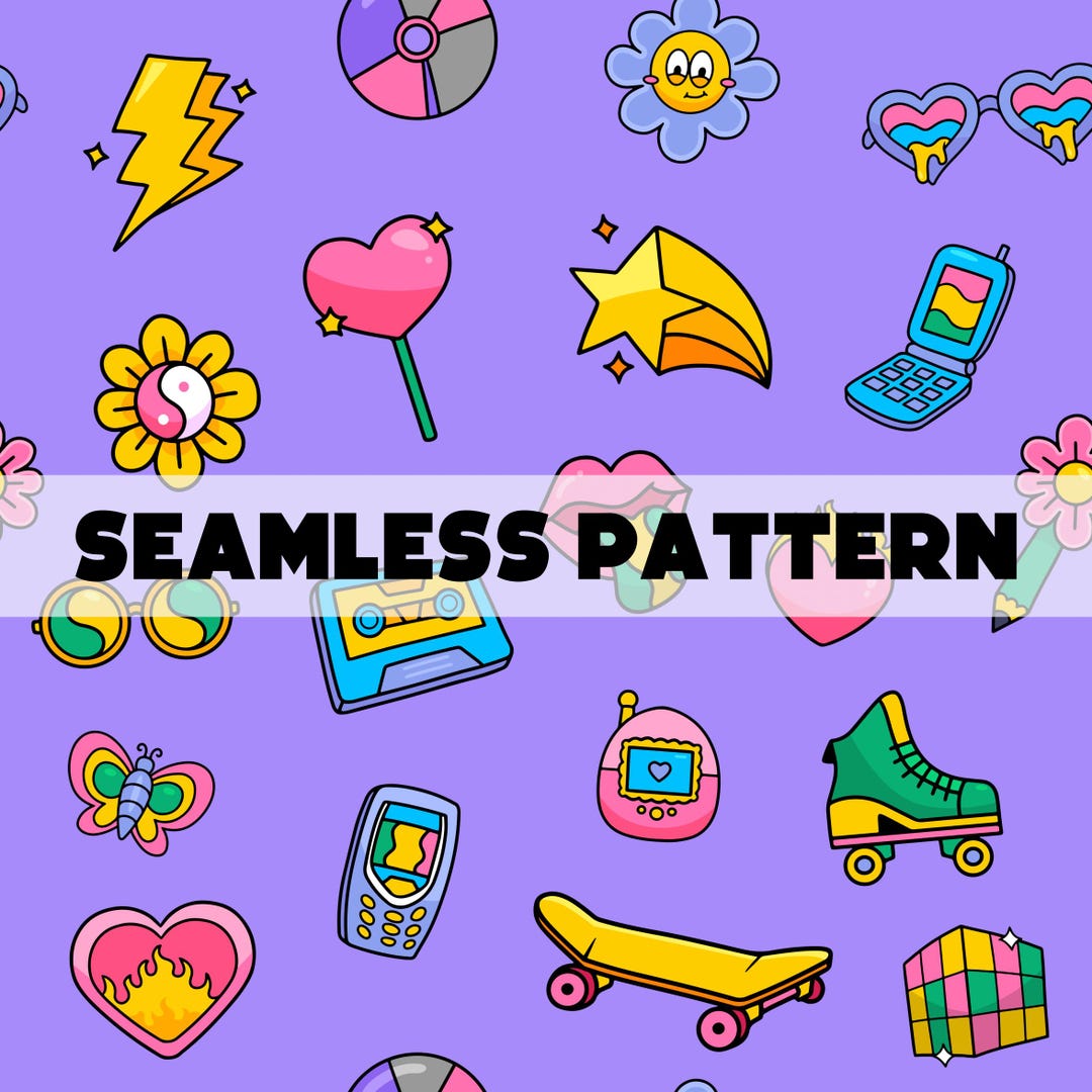 Y2K Nostalgia Seamless Pattern, Hand Drawn 2000s Nostalgia Art, Retro ...