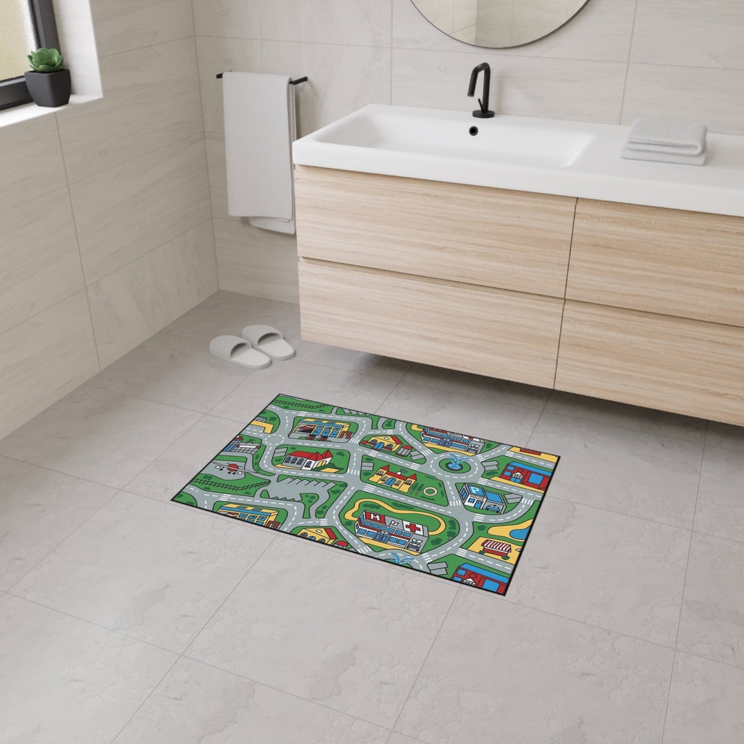 City Bath Mat, Kid's Bathroom Decor, Children's Toy Car Rug, City Bath ...