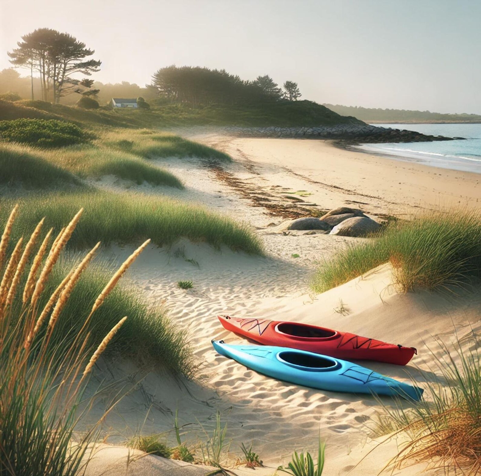 Serene Beach With Kayaks Coastal Digital Download Tranquil Summer ...