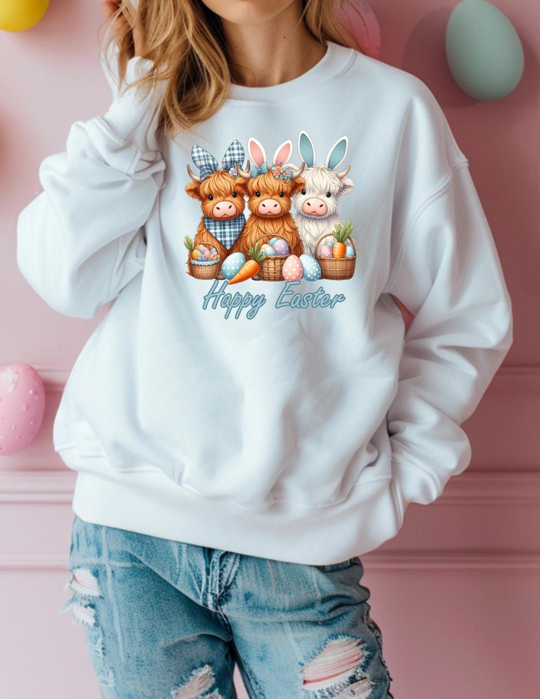 Easter Day Highland Cow Png, Easter Cows Png, Highland Cow for Easter ...