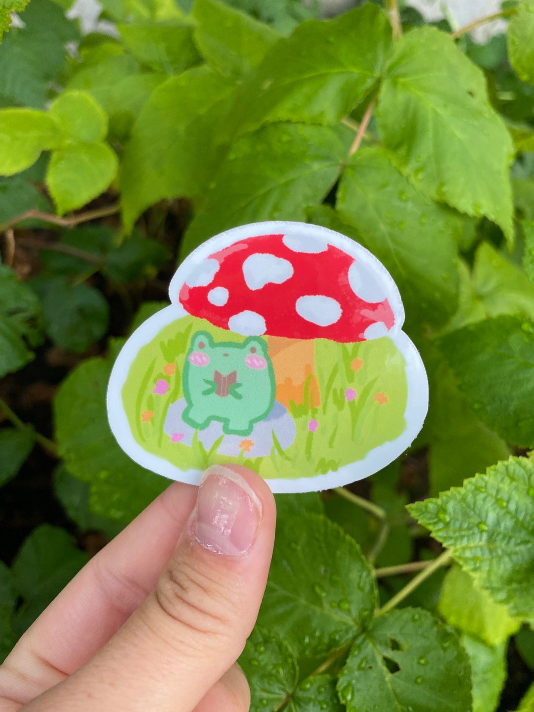 Frog Reading Book Sticker | Mushroom Sticker, Cute Frog Sticker, Water ...