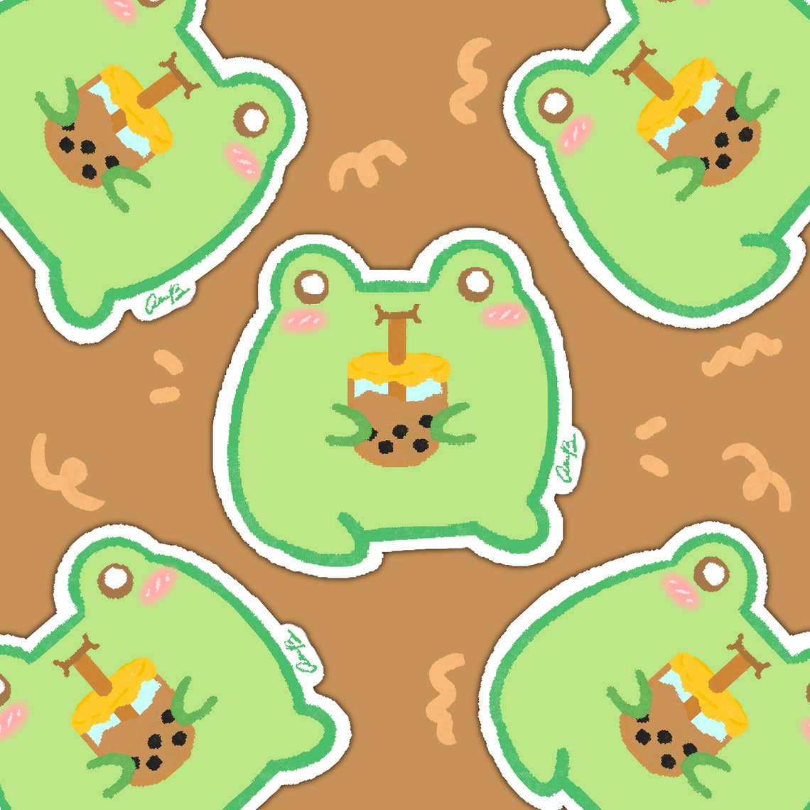 Boba Frog Sticker Cute Stickers , Cute Frog Sticker, Water-resistant ...