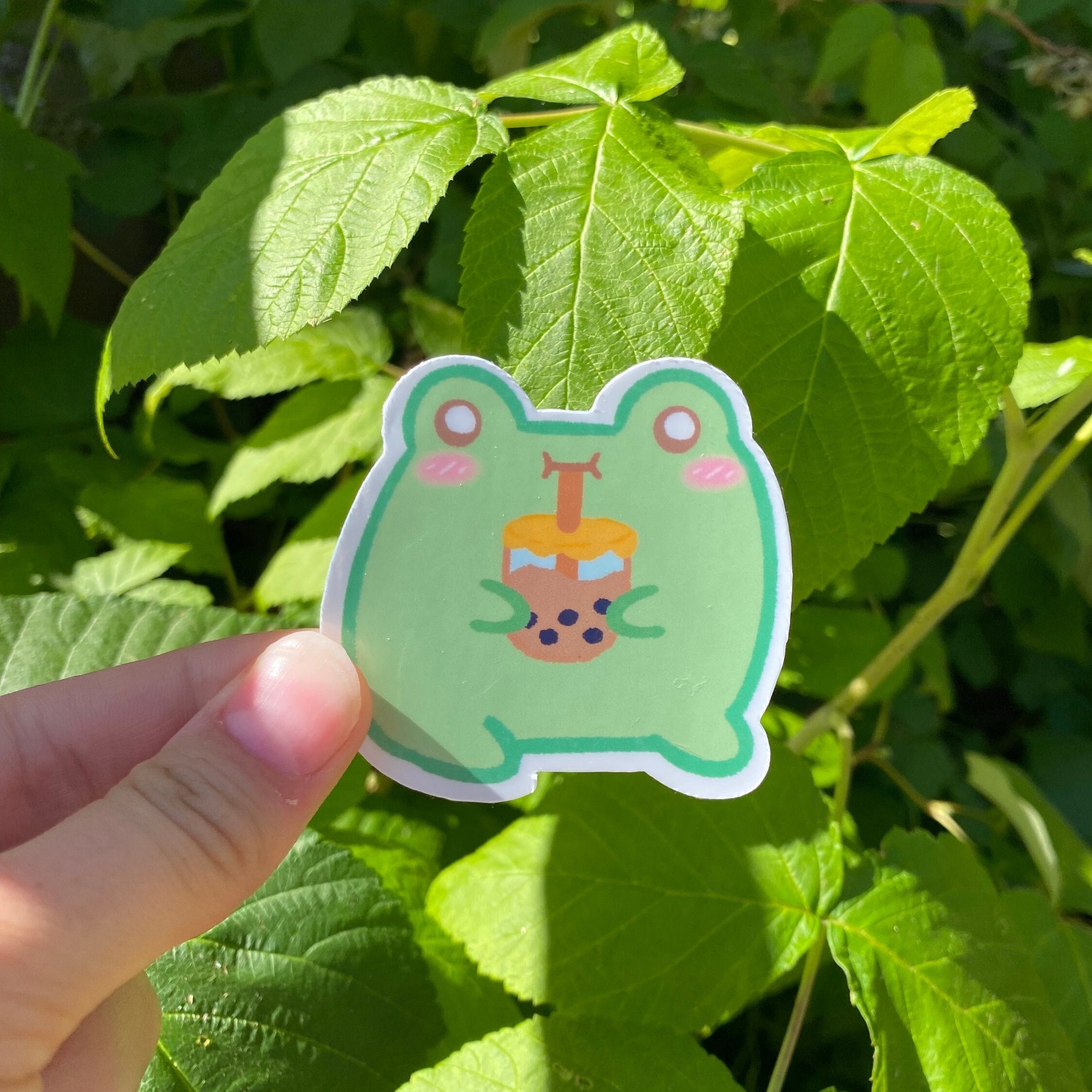 Boba Frog Sticker Cute Stickers , Cute Frog Sticker, Water-resistant ...