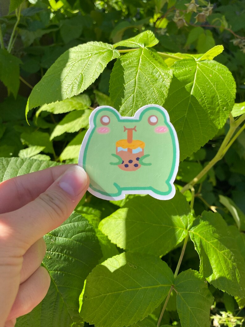 Boba Frog Sticker Cute Stickers , Cute Frog Sticker, Water-resistant ...