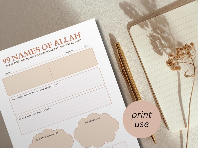 99 Names of Allah Journaling Page | Islamic Reflection (digital ...