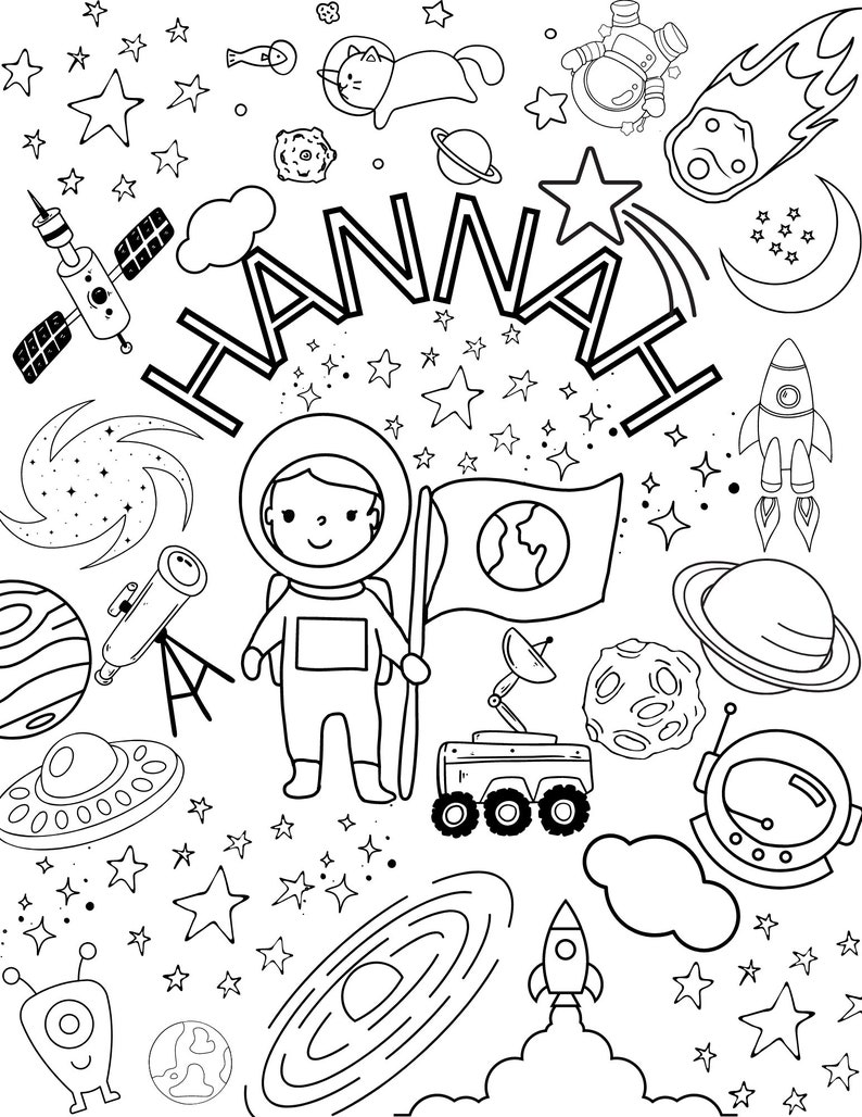 Space Themed Coloring Page Personalize This Coloring Page for - Etsy