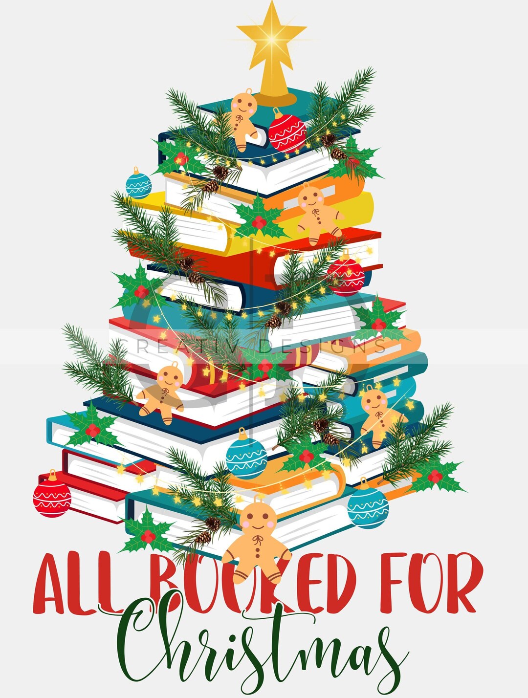All Booked for Christmas Png File, Book Stack Christmas Tree, Digital ...