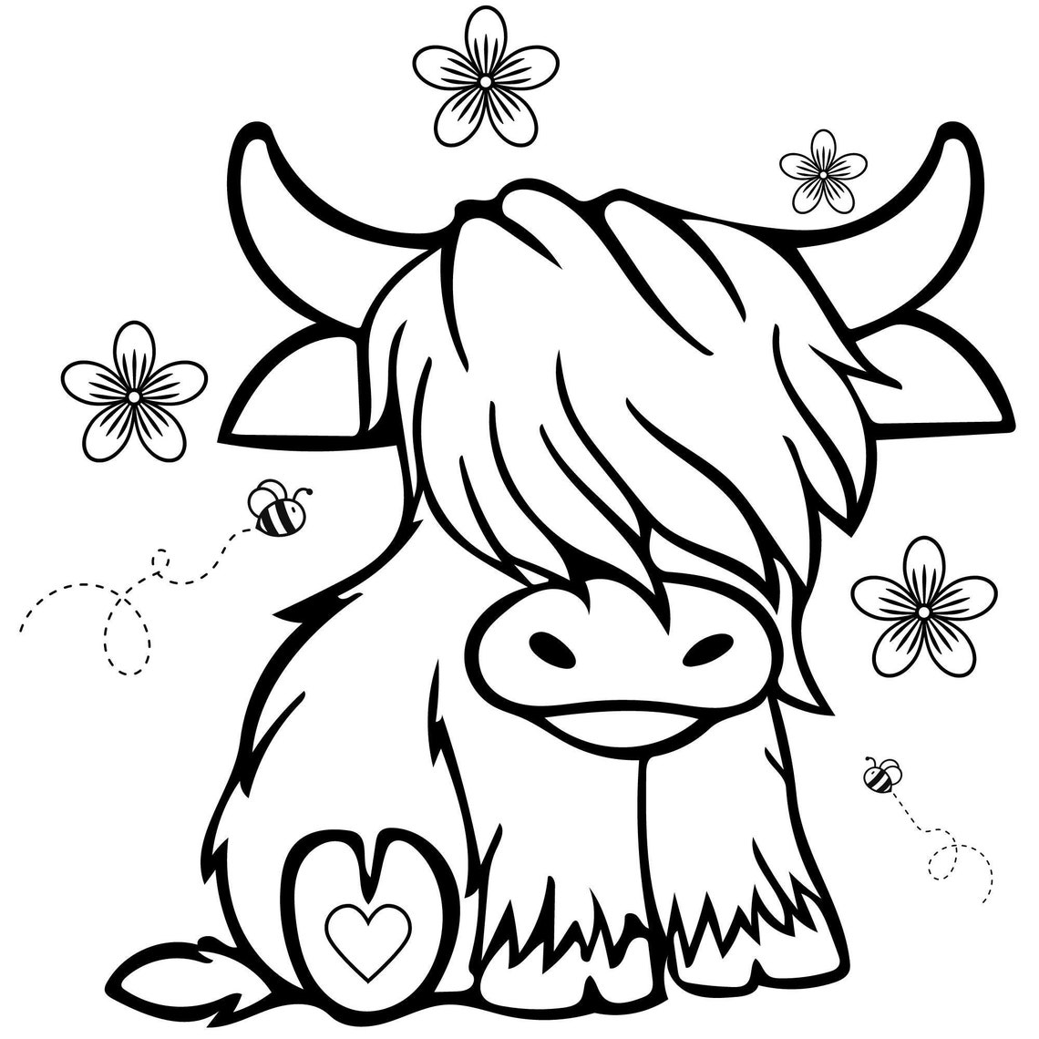 Highland Cow Digital Download | Cute Cow Digital Design | Fluffy Cow ...