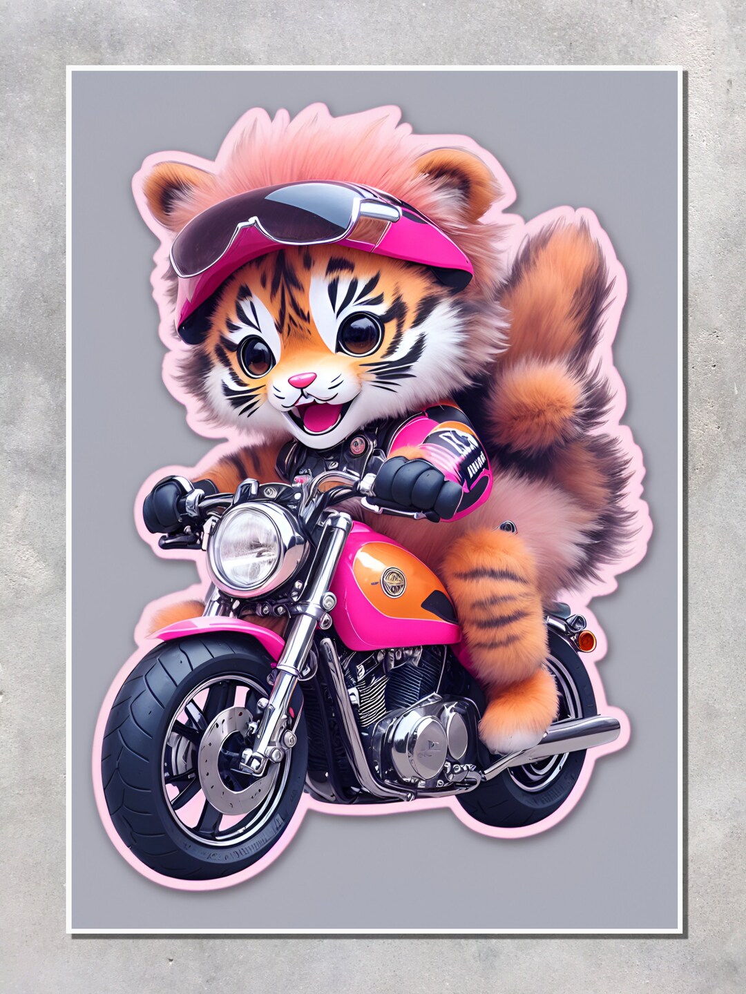 Chibi Motorcycle Tiger Poster Print - Etsy