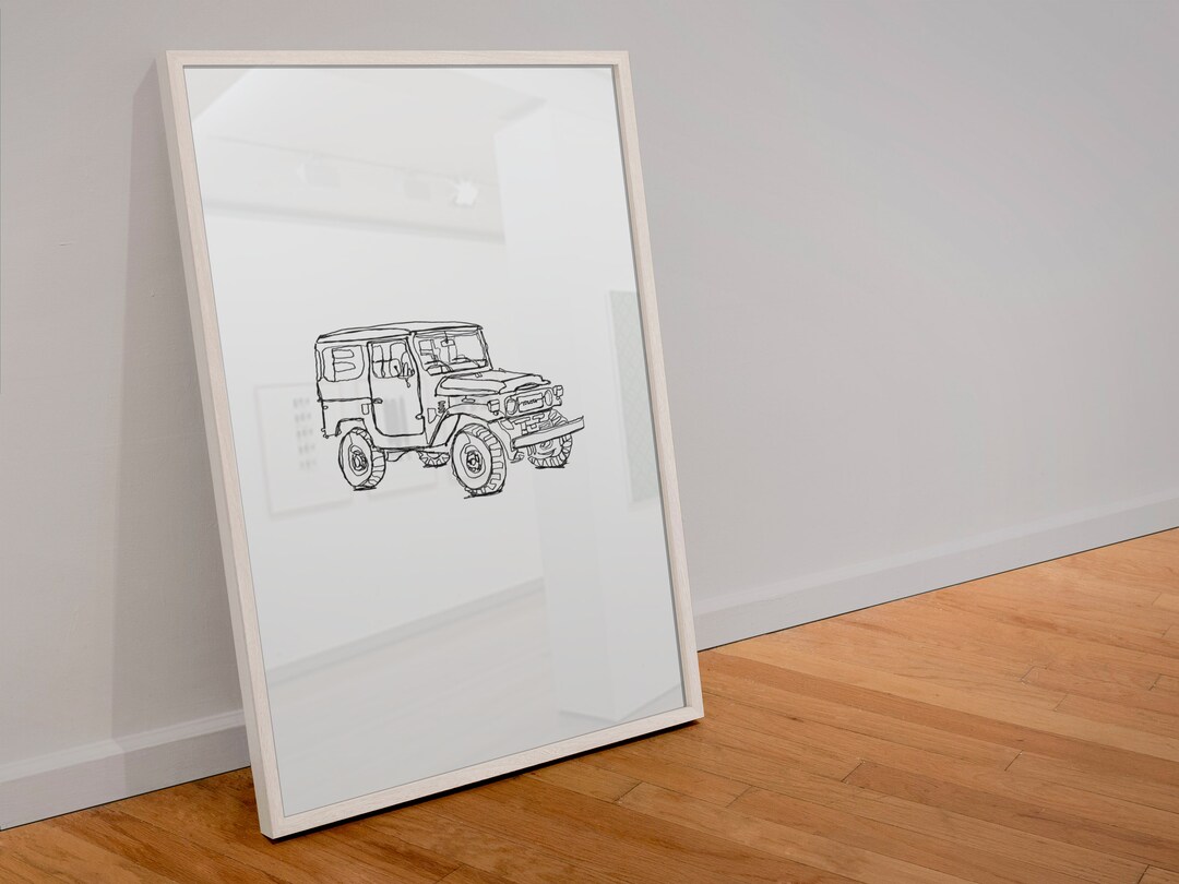 Land Cruiser Print, Black and White, Digital Download, Wall Art, Ink ...