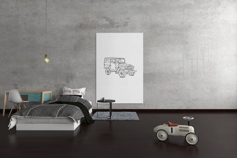 Land Cruiser Print, Black and White, Digital Download, Wall Art, Ink ...