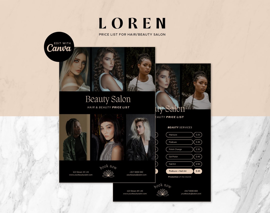 Salon Pricing Guide Template, Hair Pricelist, Nail Pricelist, Canva ...