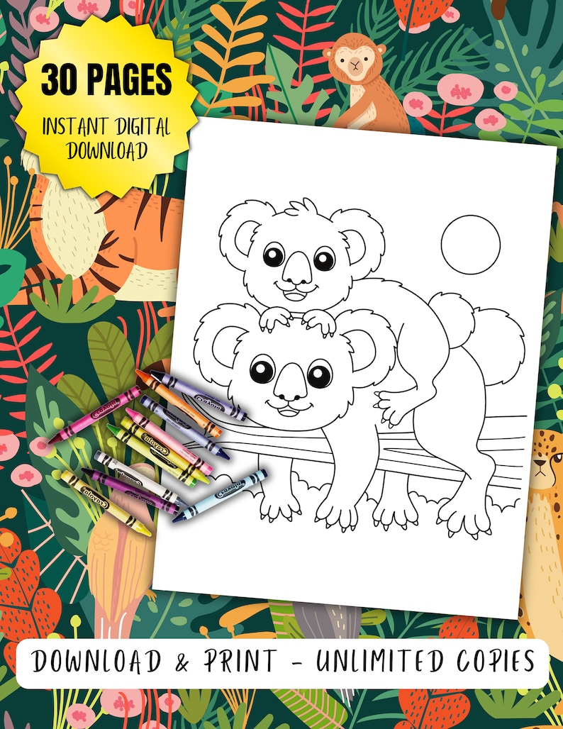 30 Zoo Safari Animal Coloring Pages - Kids Coloring Book, Instant ...
