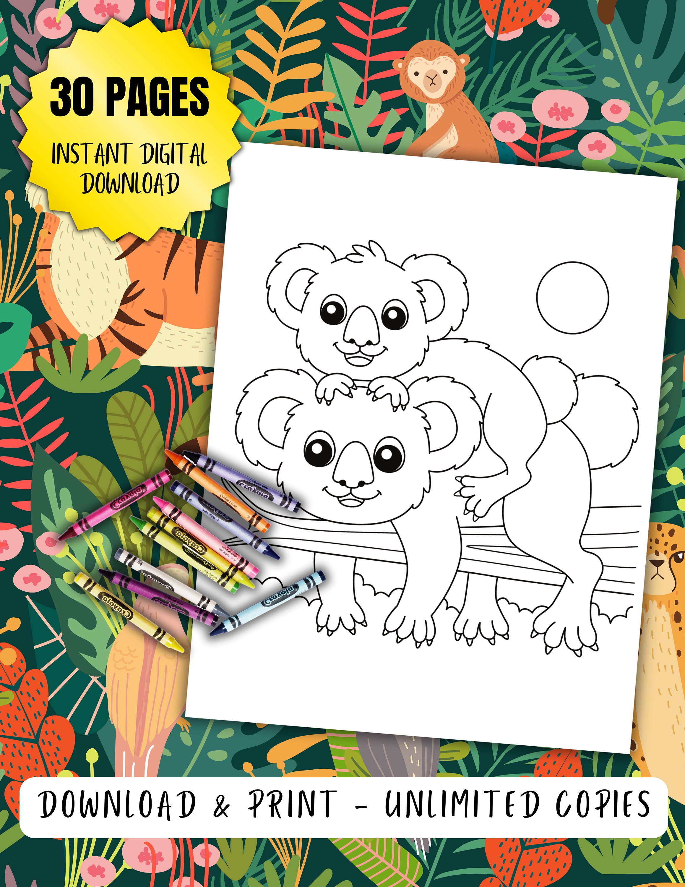 30 Zoo Safari Animal Coloring Pages - Kids Coloring Book, Instant ...