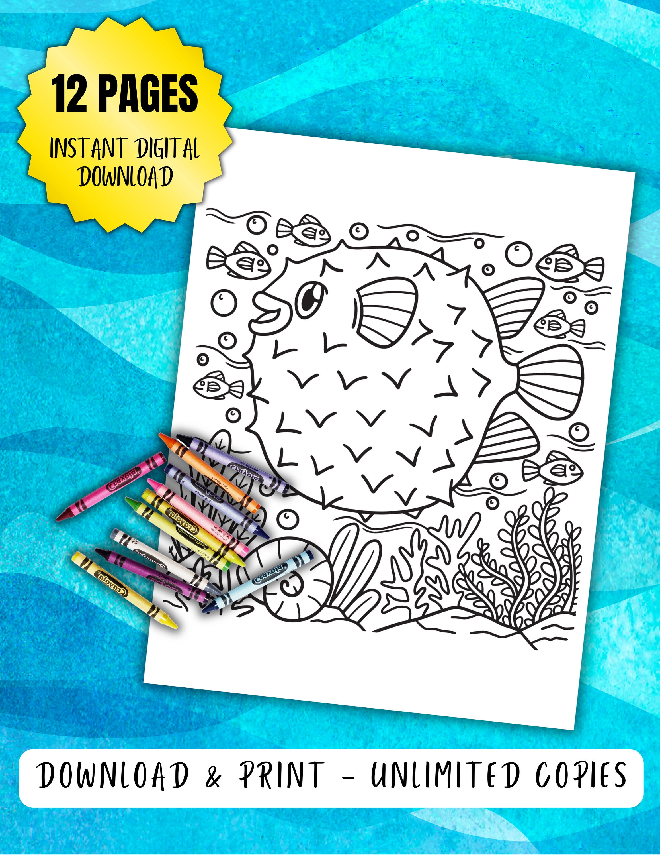 12 Under the Sea Coloring Pages - Kids Coloring Book, Instant Digital ...