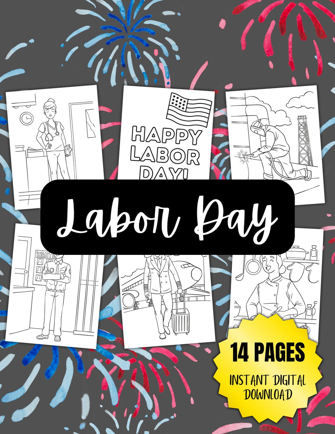 14 Labor Day Coloring Pages - Kids Coloring Book, Instant Digital ...